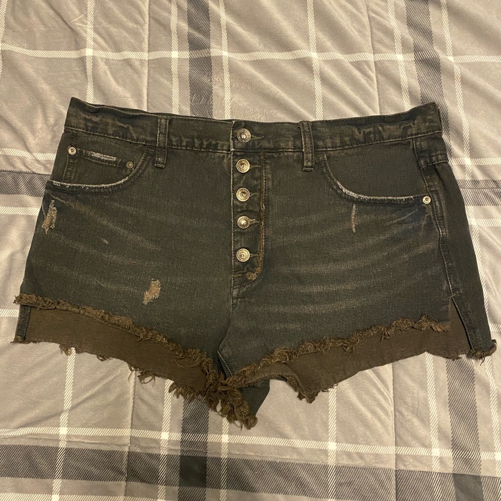 Free People Distressed Button-Fly Shorts - Gem